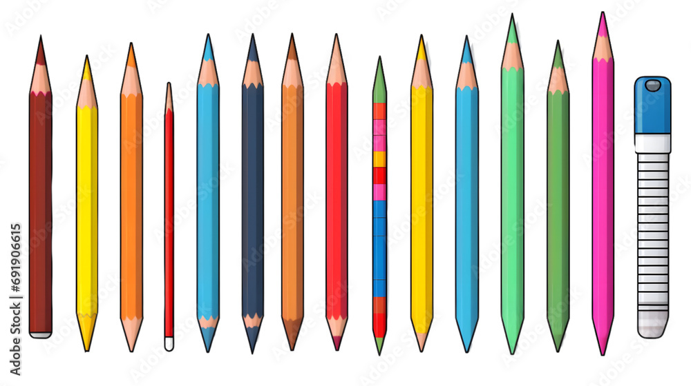 Color pencils collection with doodle pictures hand drawn. Vector ...