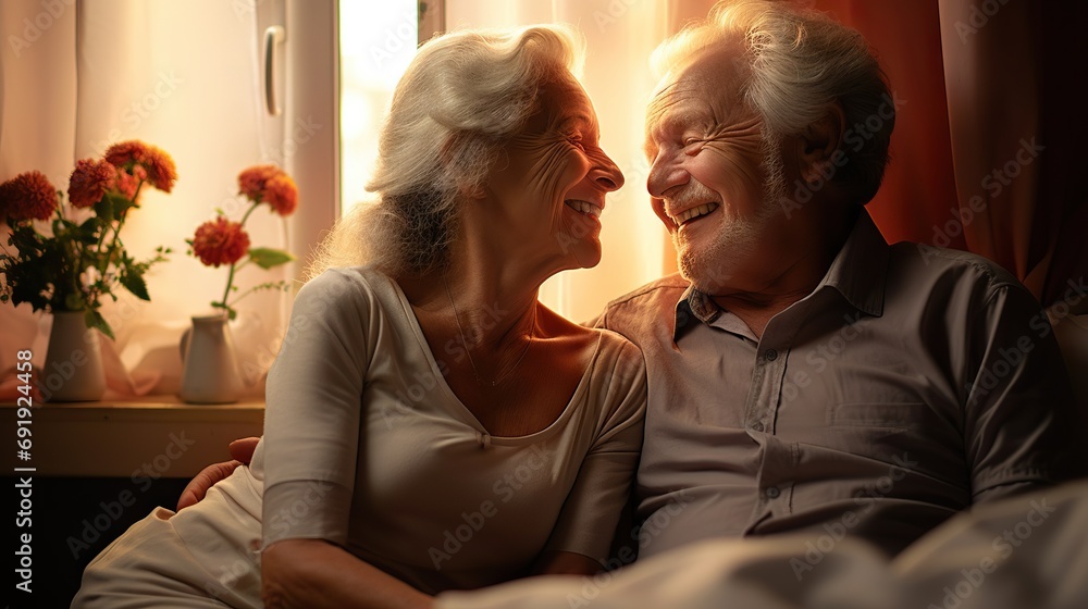 Timeless Love Elderly Couple Cherishing an Intimate Moment in a Cozy ...