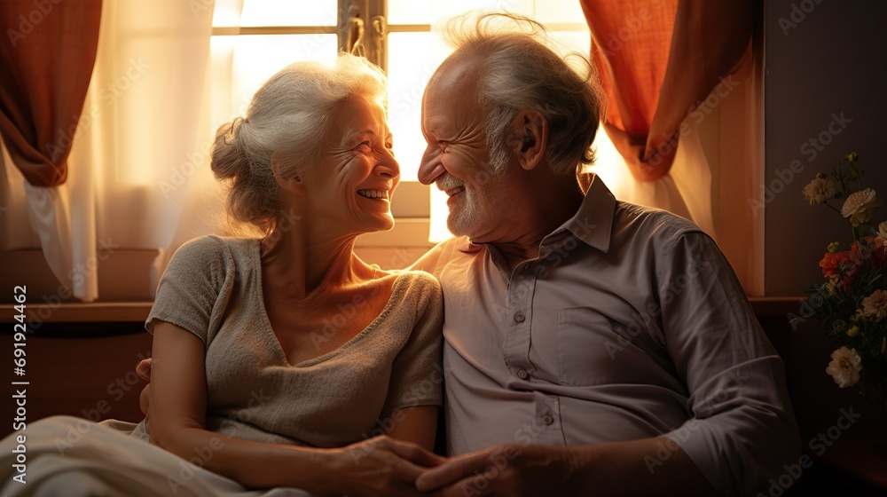 Timeless Love Elderly Couple Cherishing an Intimate Moment in a Cozy ...