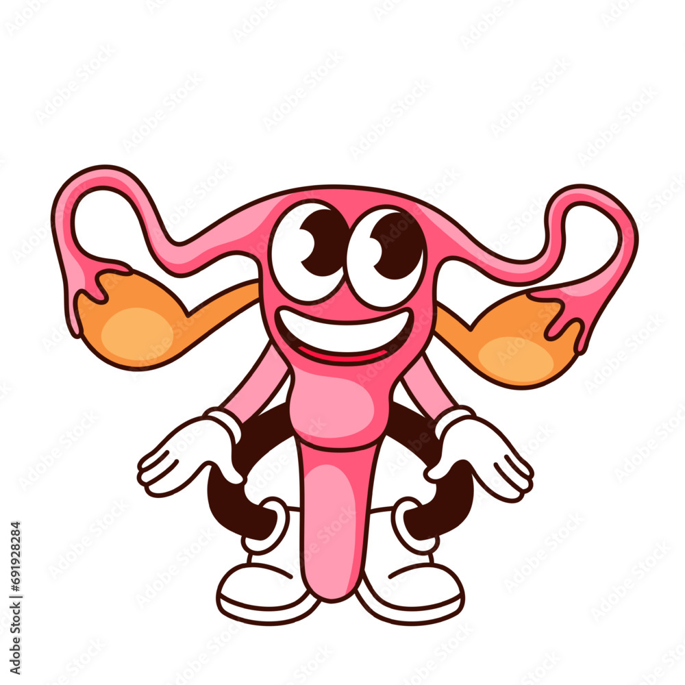Groovy uterus cartoon character. Funny healthy female reproductive ...