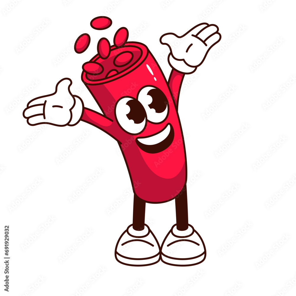 Groovy artery with blood cells cartoon character. Funny blood vessel ...