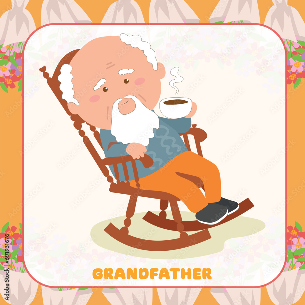 Vector family flashcard. English language game with grandfather ...