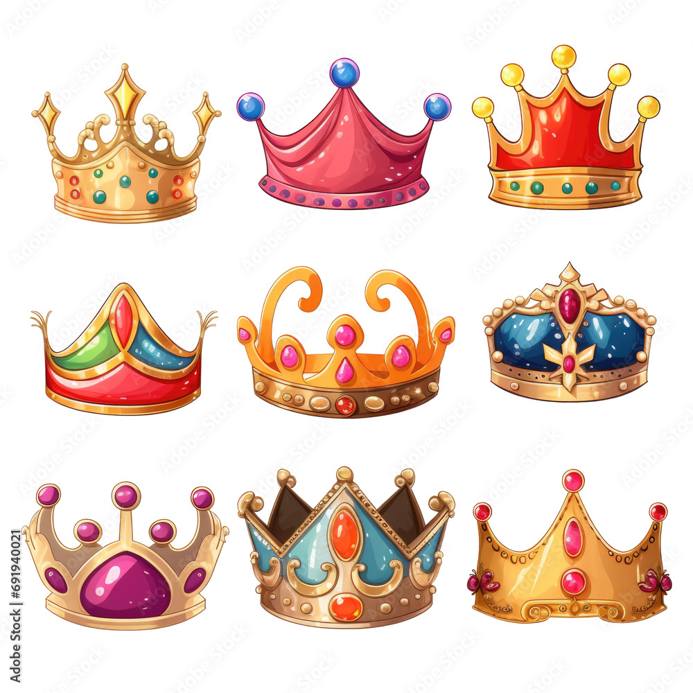 Golden royal jewelry symbol of king queen and princess illustration ...