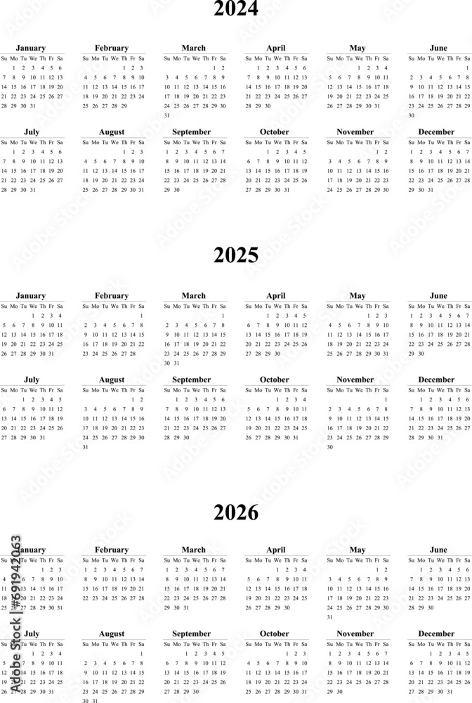 Calendar 2024 vector template layout vector image. 2024 Yearly English ...