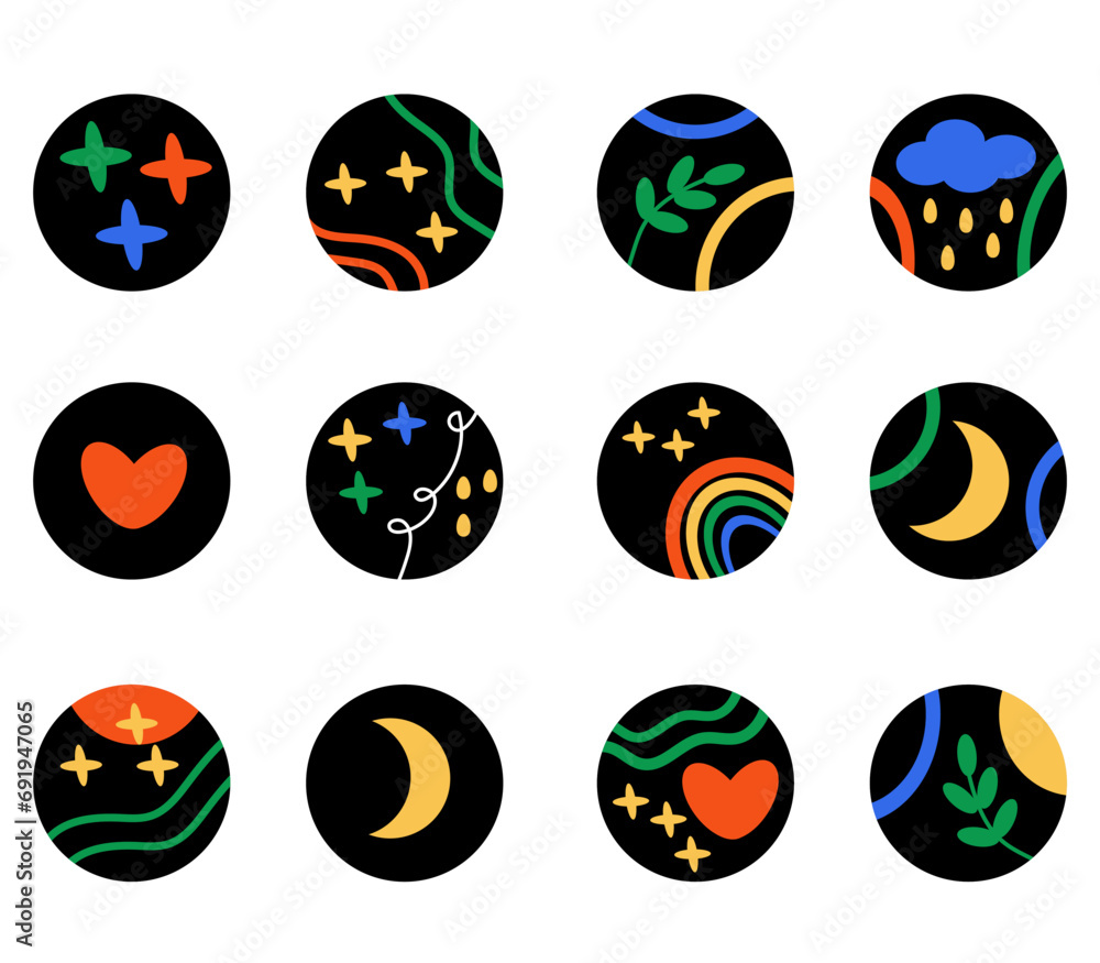 Vector collection of black abstract instagram highlights icon rainbow ...