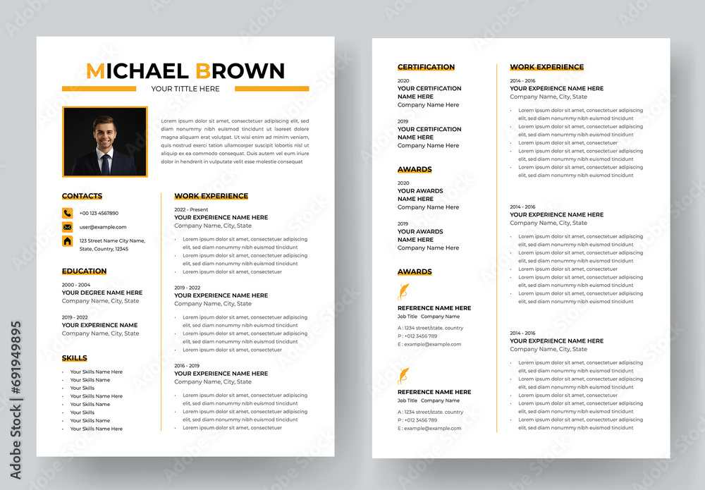 Minimalist Resume Layout Stock Template | Adobe Stock