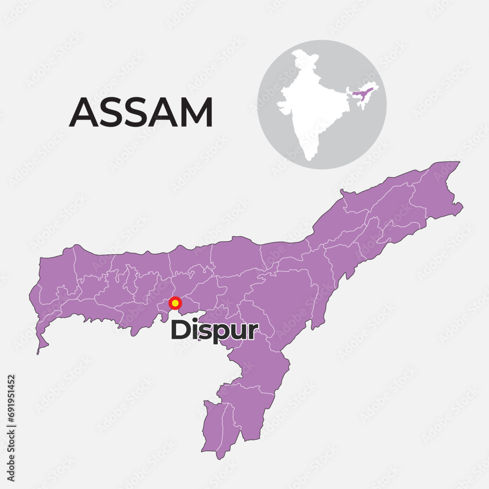 Assam locator map showing District and its capital Stock Vector | Adobe ...