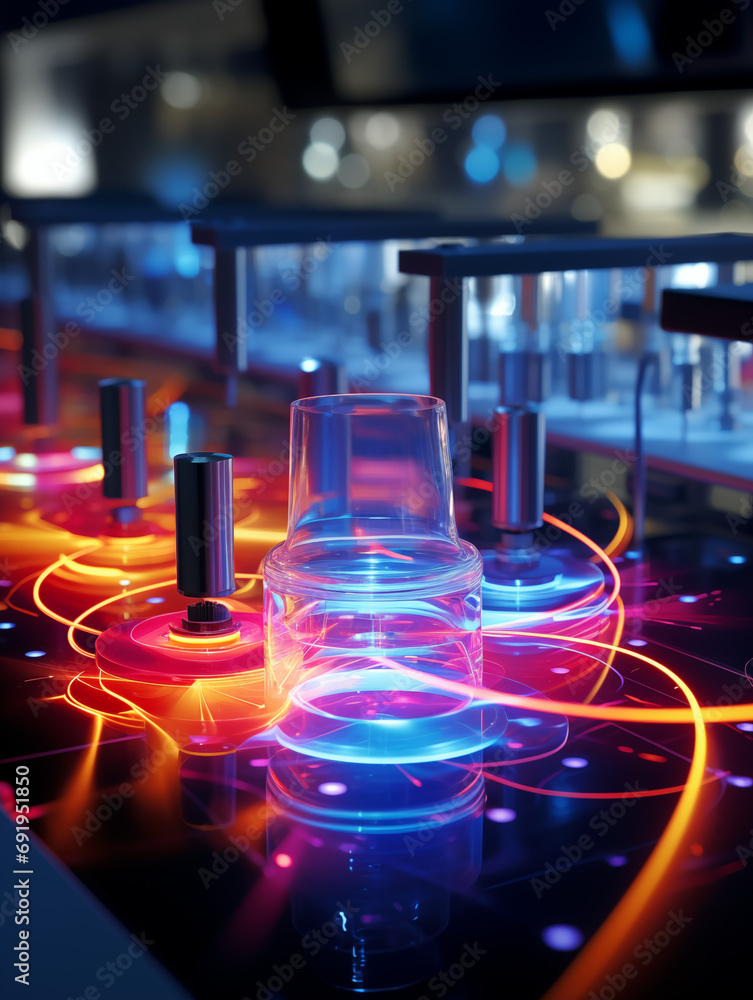 electronic circuit board with nano components. ultraviolet light with ...