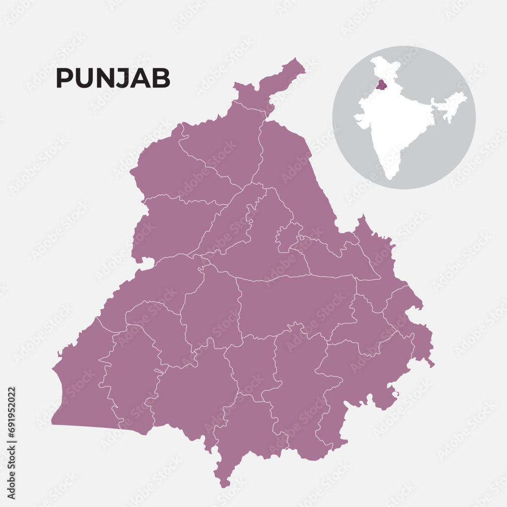 Punjab locator map showing District and its capital Stock Vector ...