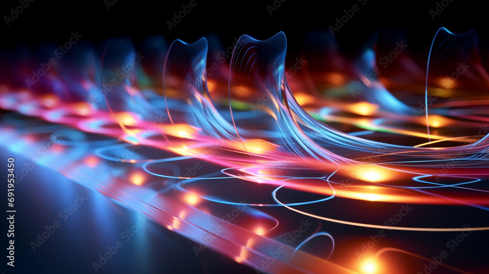 Small wavelength concept; colorful lights, virtual wave with a hypnotic ...
