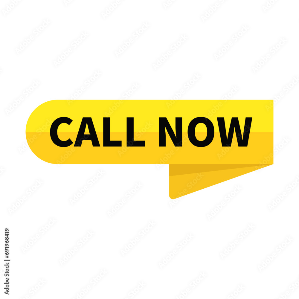 Call Now In Yellow Rounded Rectangle Ribbon Shape For Customer Service ...