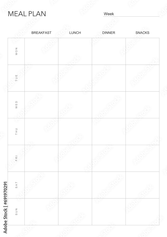 meal plan, minimalistic weekly meal planner printable template. Meal planning and groceries list ...