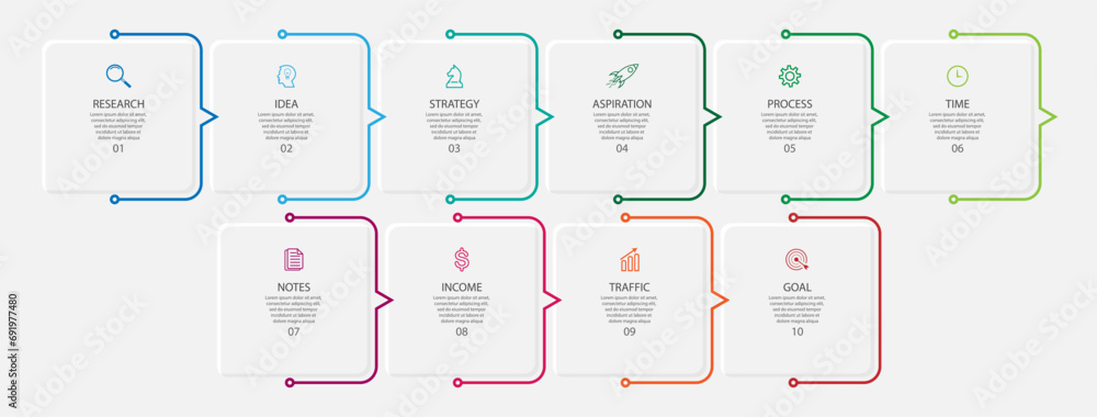 Simple infographic 10 parts or options. thin line design with icons ...