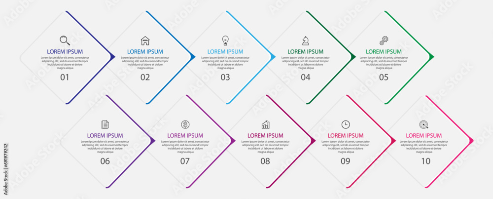 Simple infographic 10 parts or options. thin line design with icons ...