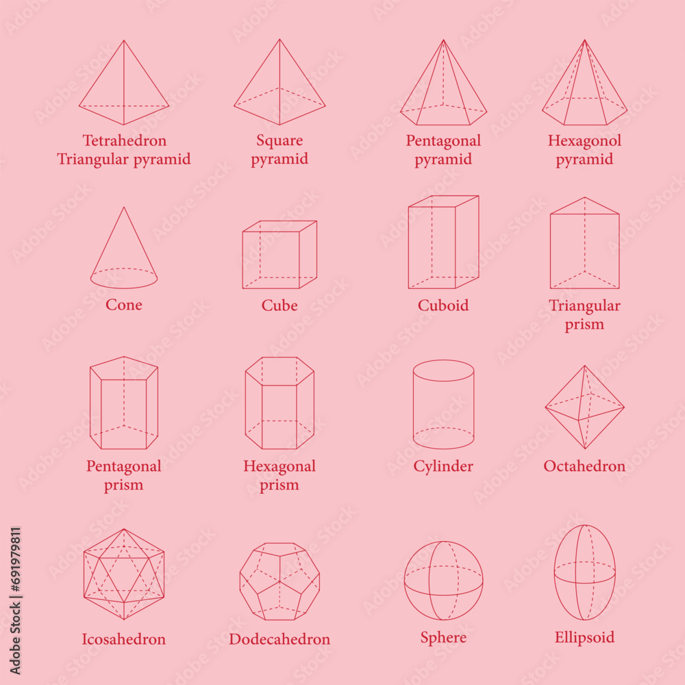 3D geometric shapes seamless pattern. Triangular, pentagonal and ...