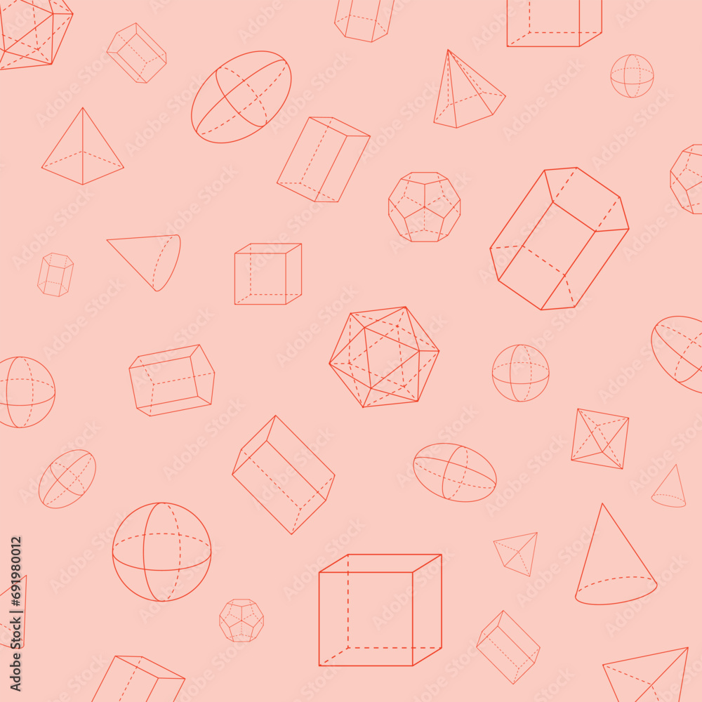 3D geometric shapes seamless pattern. Triangular, pentagonal and ...