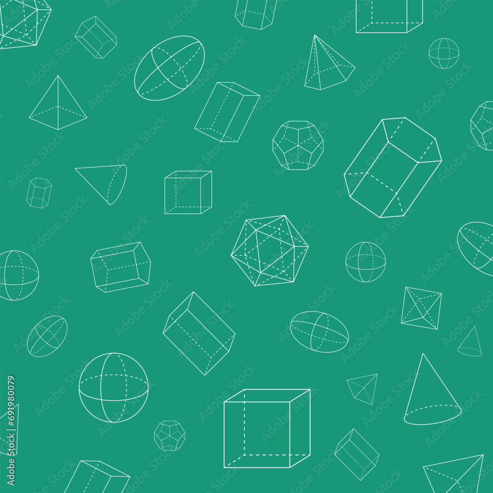 3D geometric shapes seamless pattern. Triangular, pentagonal and ...