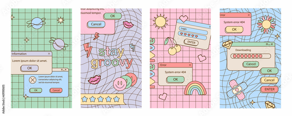 Ilustracja Stock: Cute nostalgic 90s retro vaporwave post and story ...