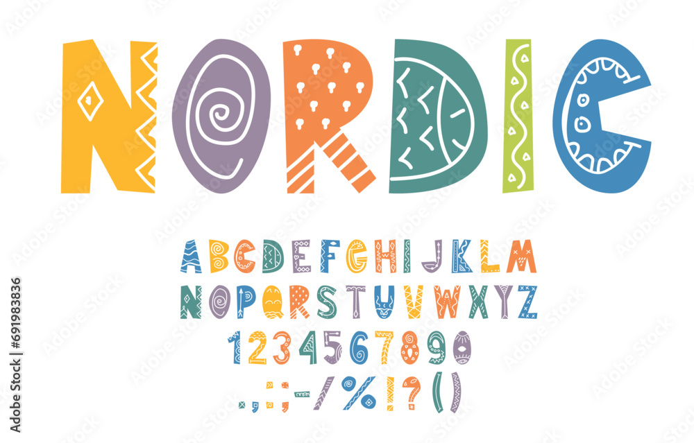 Nordic font, Scandinavian type or traditional folk typeface, vector ...