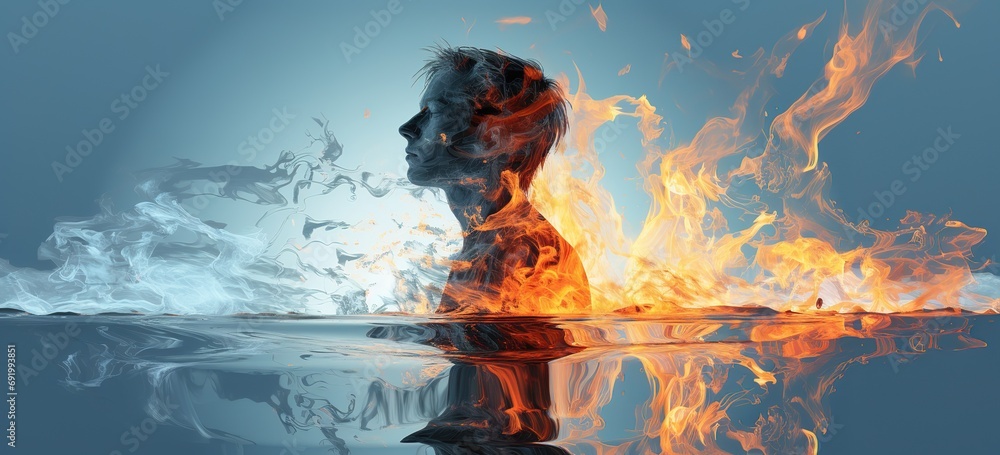 Fire and Ice: a surreal image of a head engulfed in flames and ...