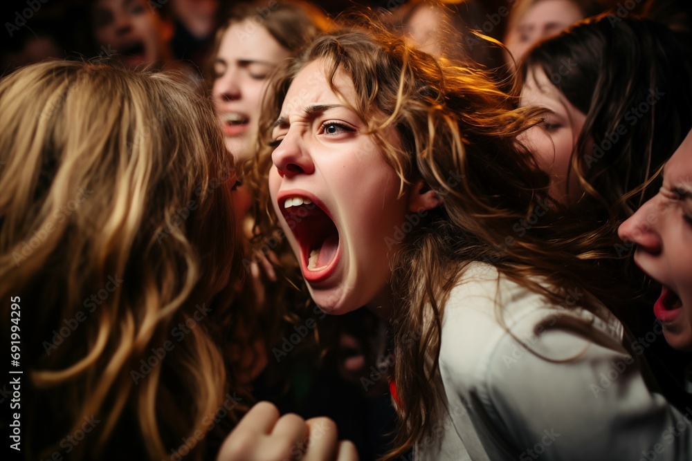 Emotional young girl screaming. Excited young girls. Crazy girls scream ...