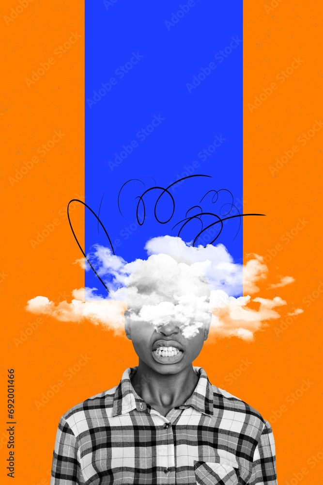 Vertical photo collage of young angry mad aggressive emotional woman ...