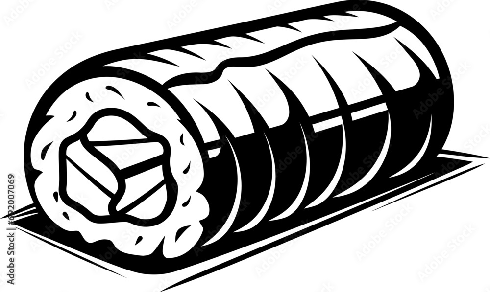 Maki sushi silhouette in black color. Vector template for laser cutting ...