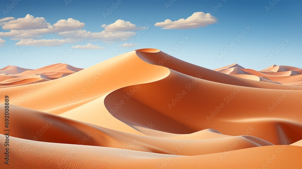 An otherworldly landscape of rippling sand dunes, beneath a vast sky ...