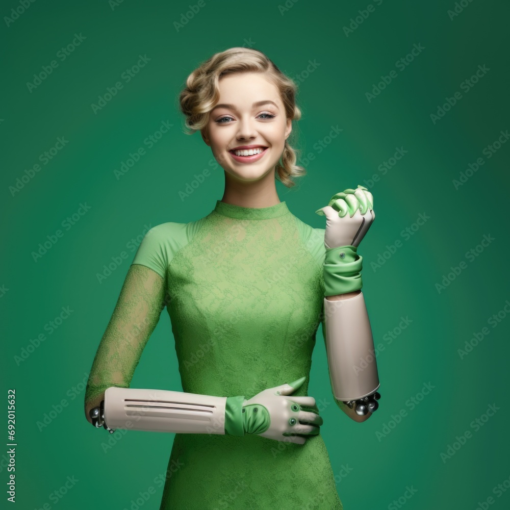 Young girl confidently with technologically advanced prosthetic arm ...