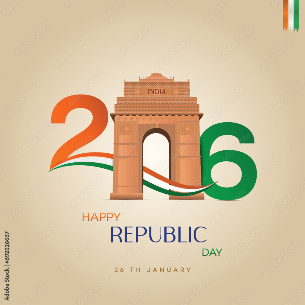 Vector, Happy Republic Day, 26th, January, Indian republic Day, 3d text ...
