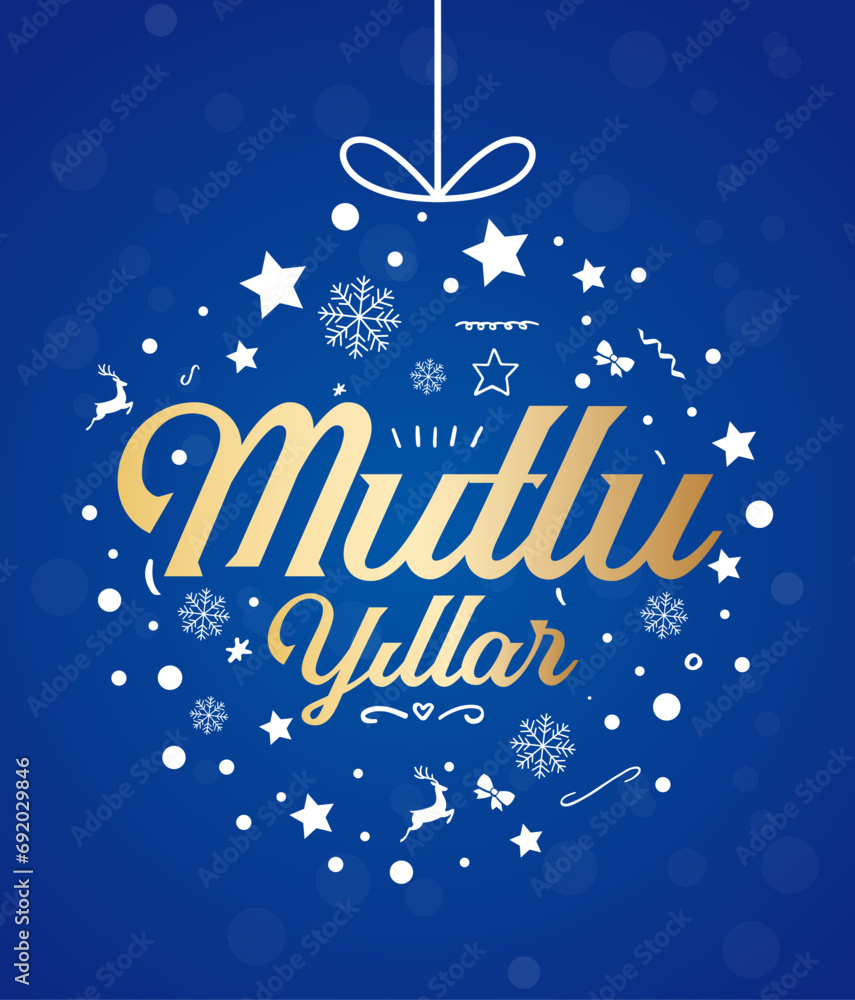 Yeni yıl ve mutlu yillar 2024 2025 tebrik karti. Translation: merry ...