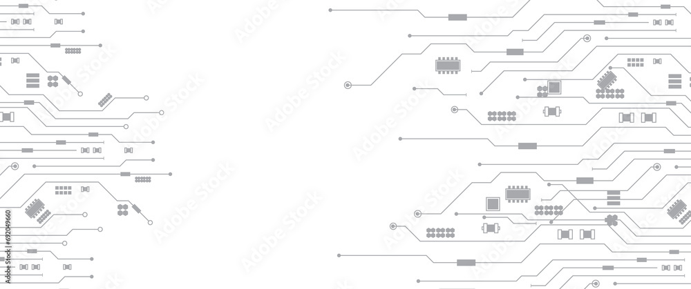 Abstract Technology Circuit board background. Grey white Abstract ...
