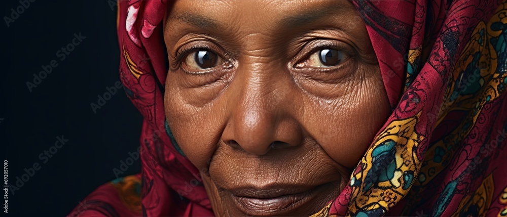 Close up portrait of old Woman arab muslim elderly in hijab . female ...