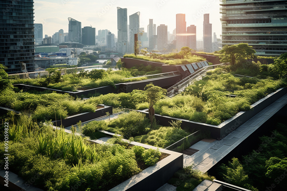 Landscape architect designing a rooftop garden for an urban building ...