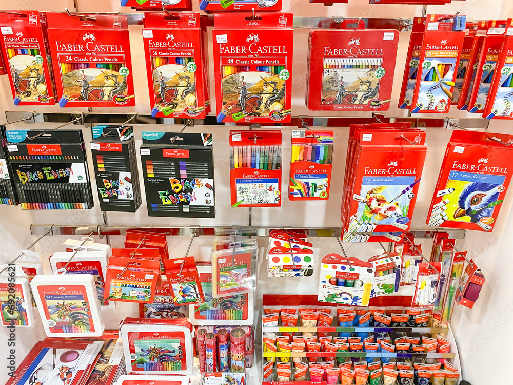 Yogyakarta, Indonesia - Desember 11, 2023: Colorful drawing pencils set ...