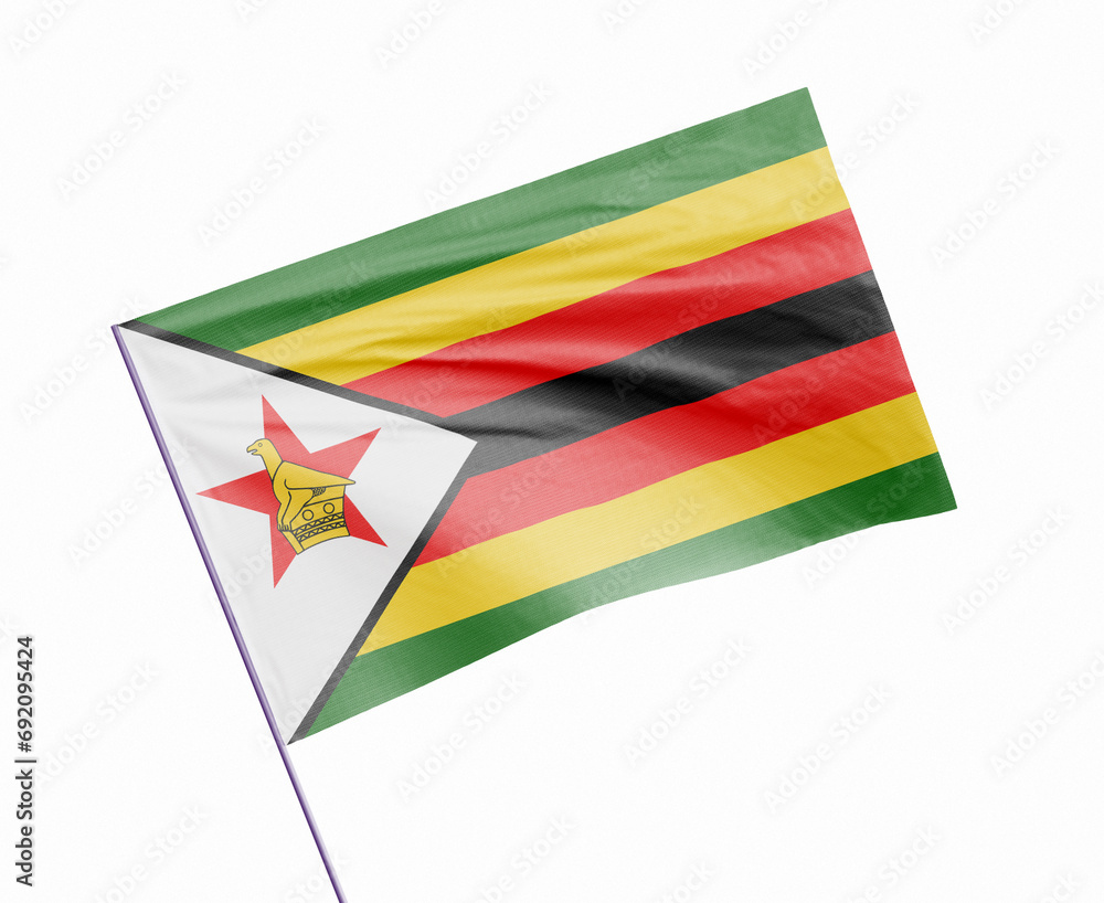 3d illustration flag of Zimbabwe. Zimbabwe flag waving isolated on ...