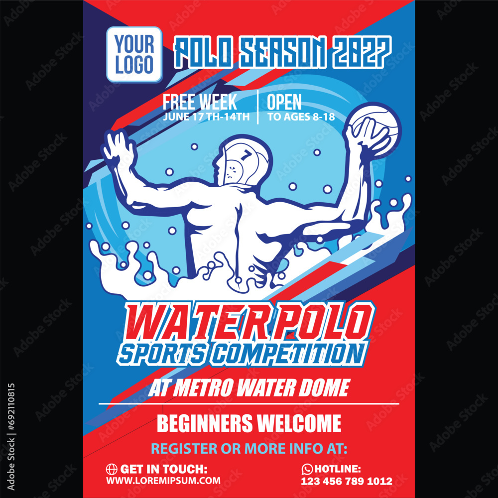 Waterpolo Flyer, Poster, Pamphlet Sport Competition A4 A3 Paper Size ...
