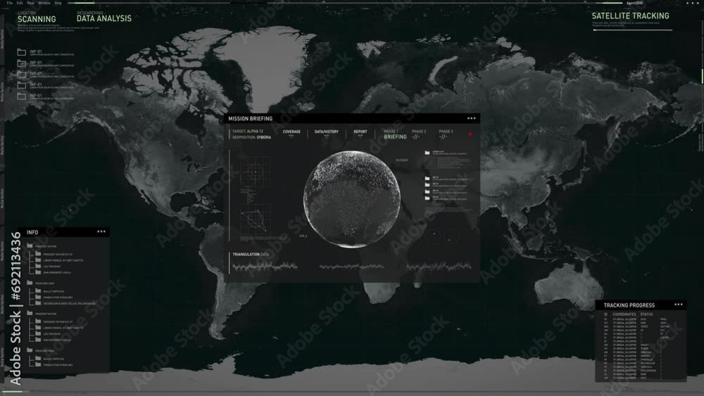 Futuristic Sci fi software is examining the planet map. Sci fi software ...