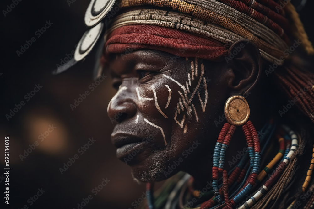 Generative AI image of an elderly African tribesman with traditional ...