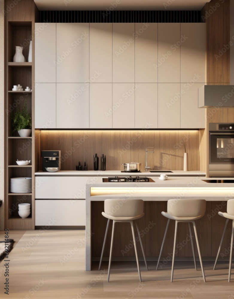 modern minimalist kitchen on modern wooden cabinetry Stock Photo ...