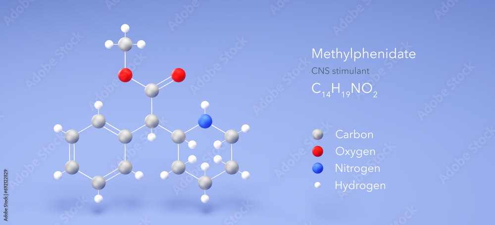 methylphenidate molecule, molecular structures, cns stimulant, 3d model ...