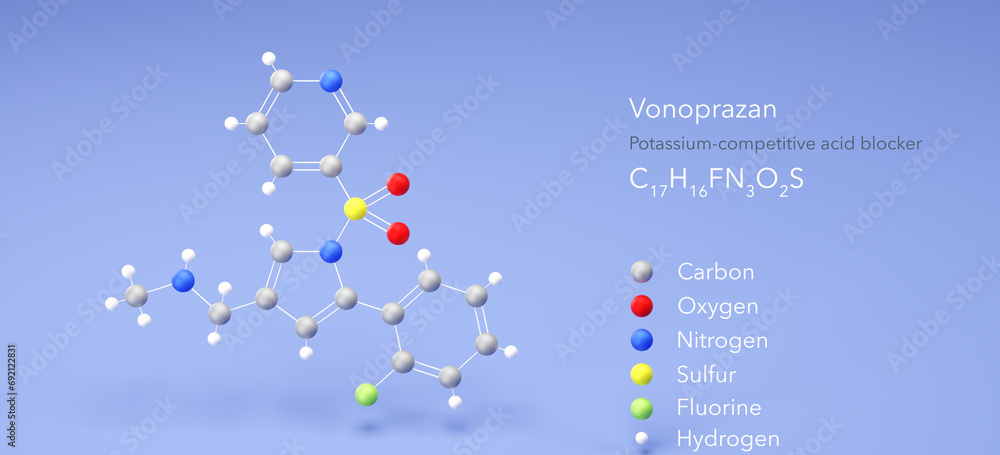 vonoprazan molecule, molecular structures, voquezna, 3d model ...
