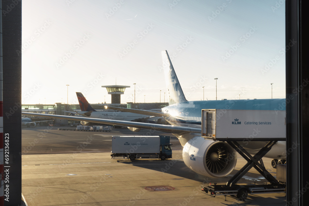 amsterdam, netherlands - 18 October 2022: airplane of klm is docked at ...