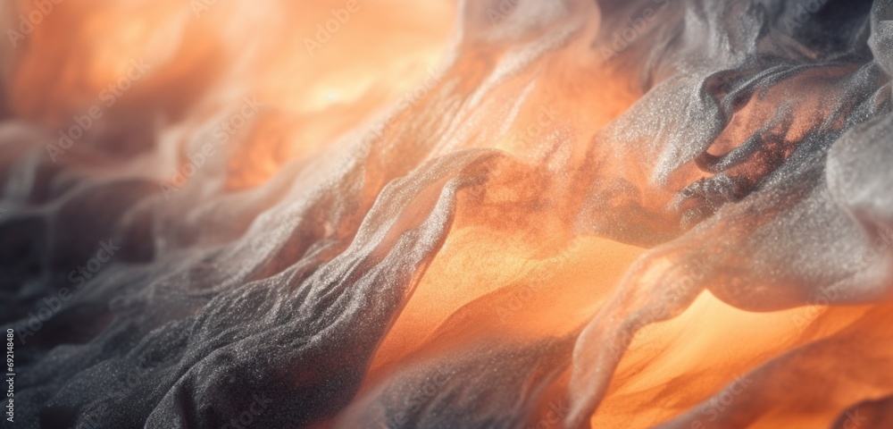 Extreme close-up of abstract blurred volcanic ash, ash gray and fiery ...