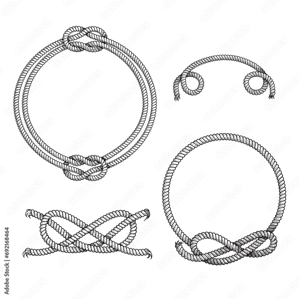 Nautical rope frames and elements set. Hand drawn sketch style ...