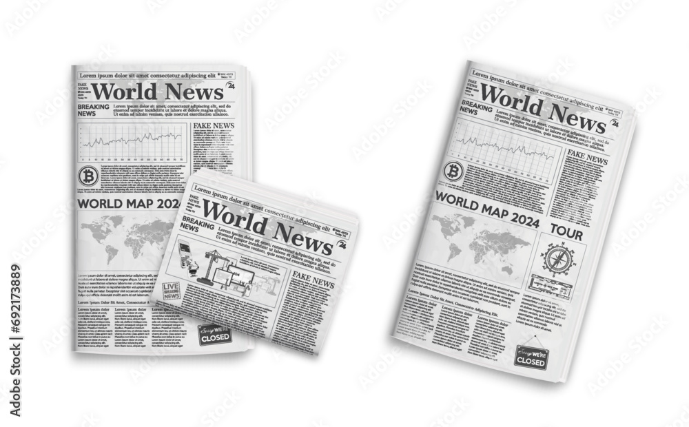 Newspaper. Realistic vector illustration of the page headline and cover ...