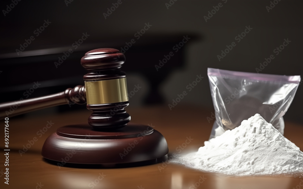 Cocaine and Judge hammer in Courtroom. Judge gavel in court. Legal ...