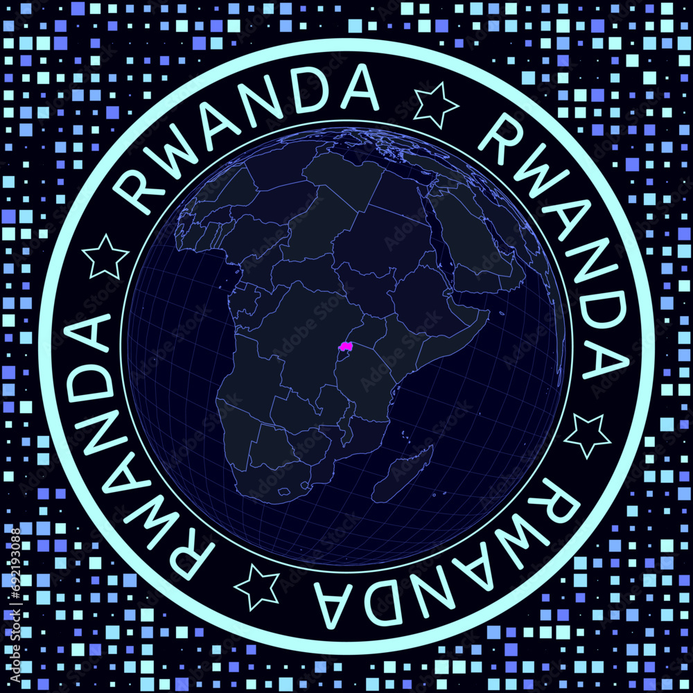 Rwanda on globe vector. Futuristic satelite view of the world centered ...