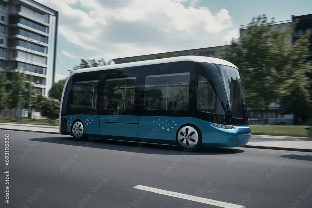 Self driving bus. Autonomous bus driving in city. Future Electric ...