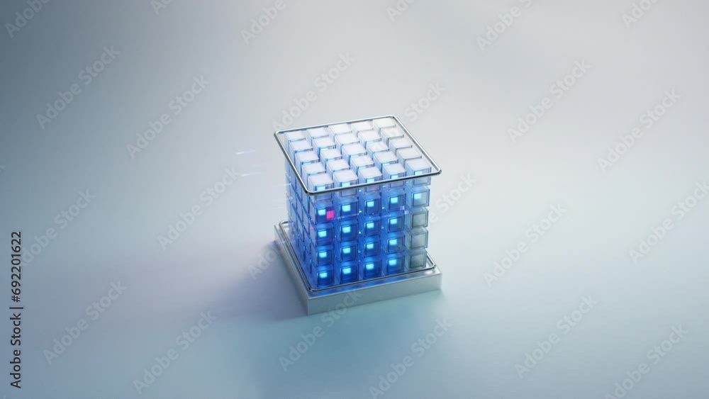 Data flow turns blue digital cubes into orange ones. The concept of ...
